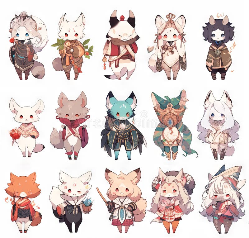 Chibi Animal Character Sheet Stock Illustration - Illustration of brown ...