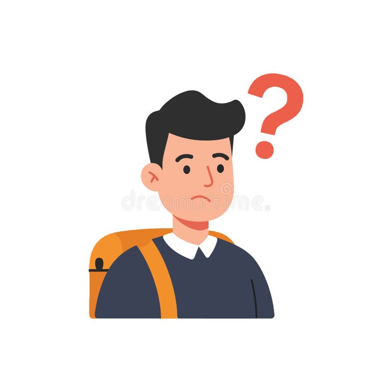 Young Man with Backpack and Question Mark Expressing Confusion or ...