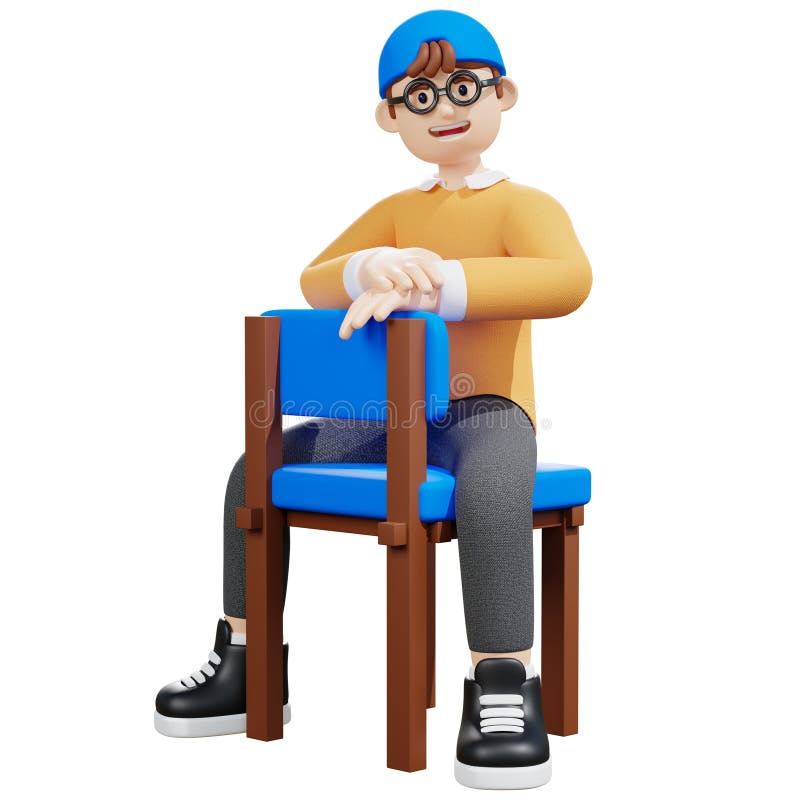 Character Sitting on a Blue Chair Stock Illustration - Illustration of ...
