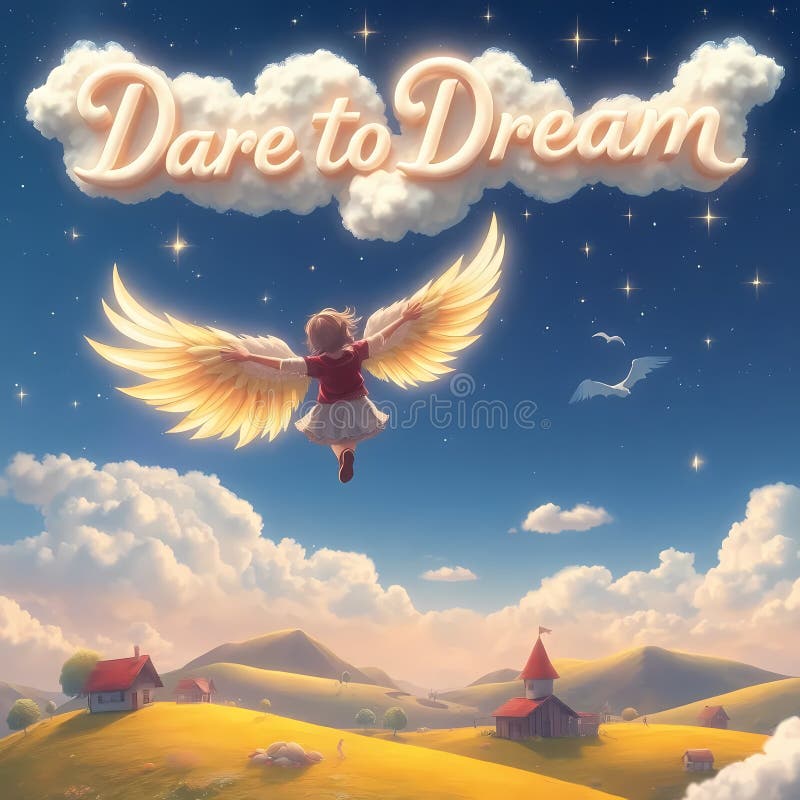 A Character Soaring High, Above a Whimsical Landscape with Wings ...