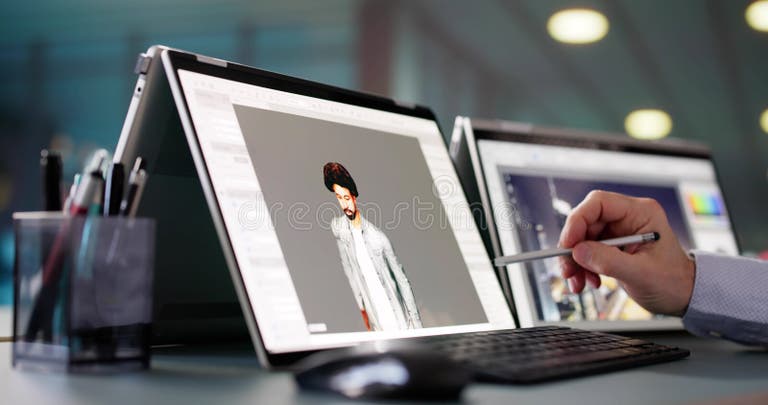 Character Software Design on Computer. 3d Model Graphic Modeling Stock ...