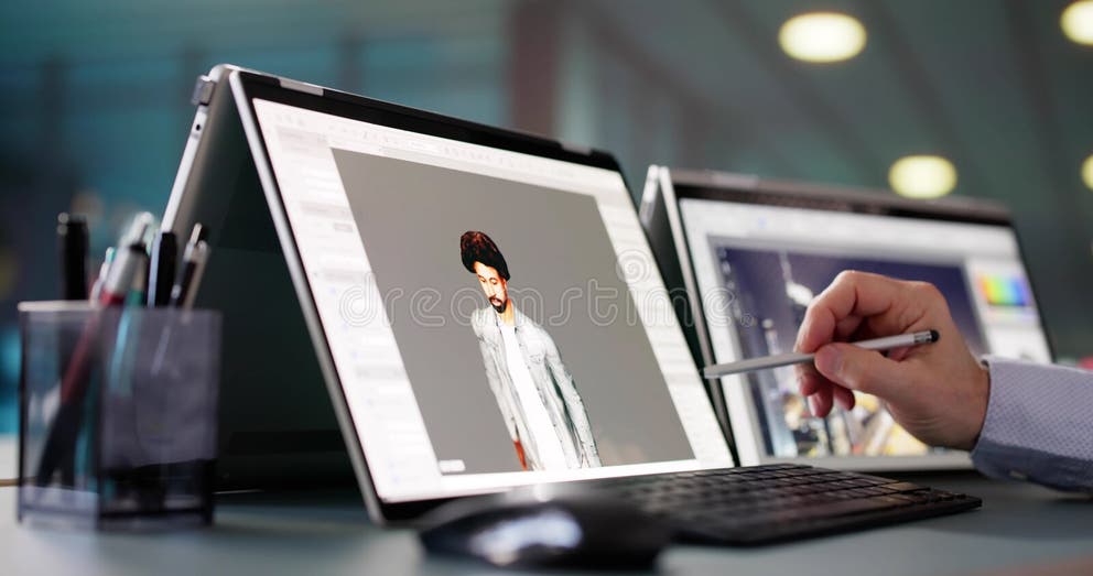 Character Software Design on Computer. 3d Model Graphic Modeling Stock ...