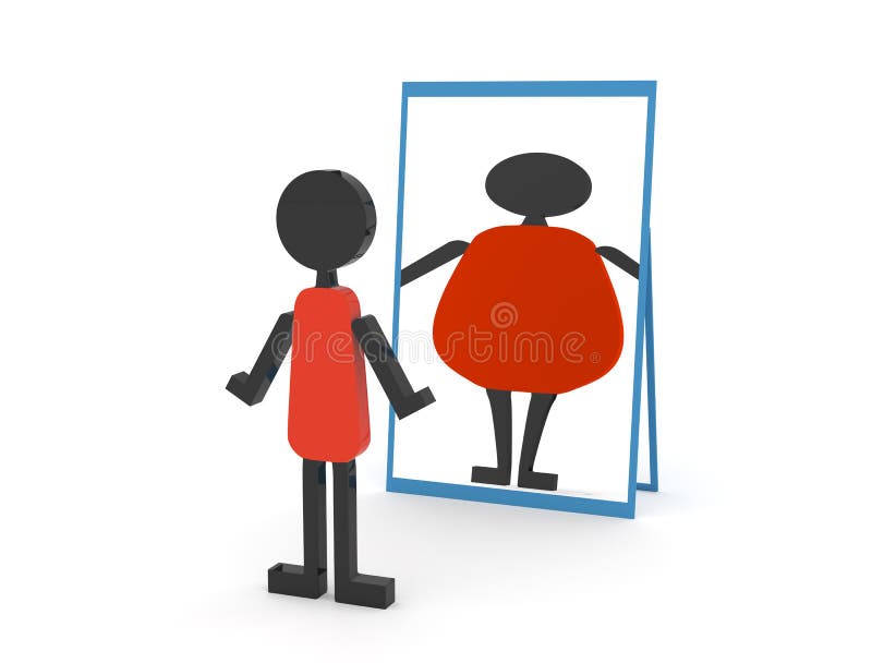 Character Standing in Front of a Distorted Mirror Stock Illustration ...