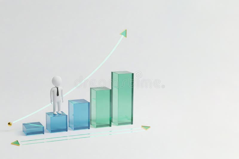 A Character on a Step-by-step Graph of Business Growth. Space for Text ...