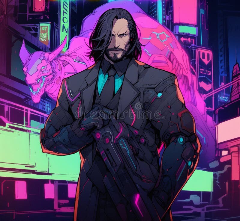 A Character in the Style of Cyberpunk and Anime Stock Illustration ...