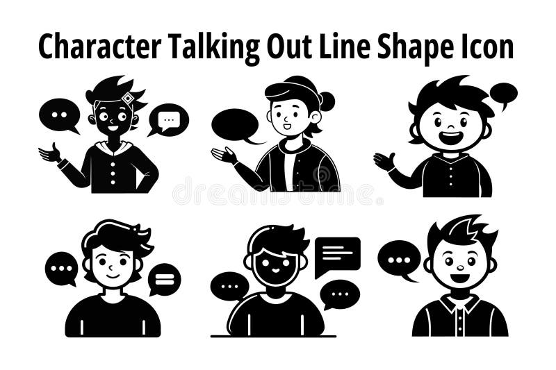 Character Talking Out Line Shape Icon Set. Stock Vector - Illustration ...