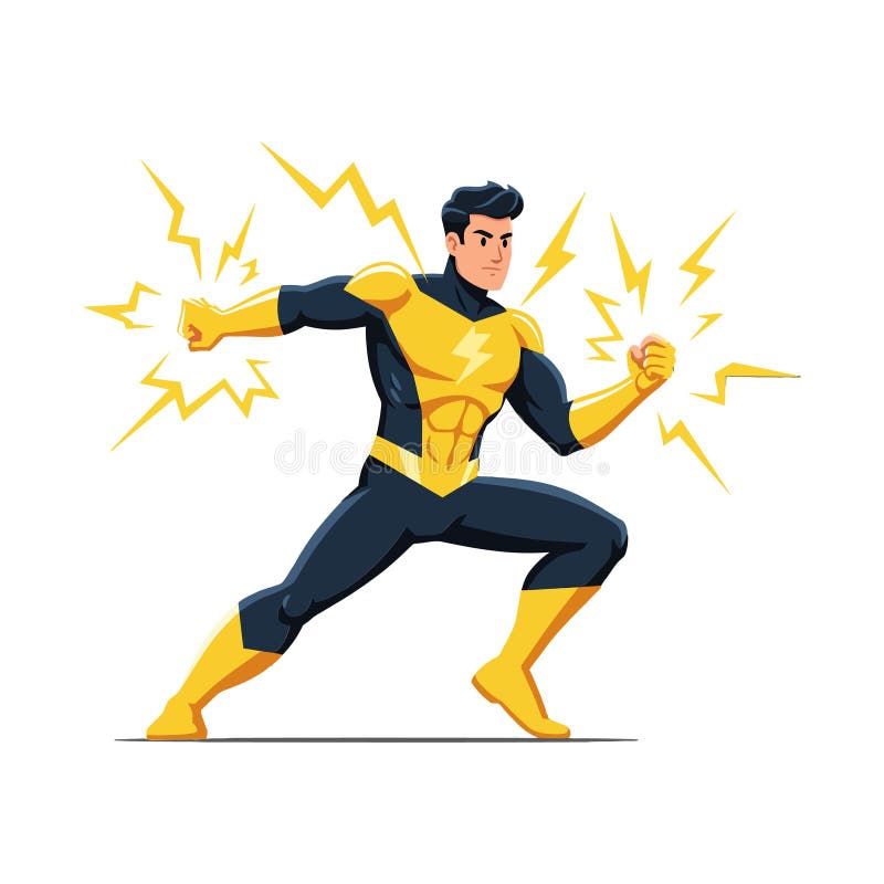 Dynamic Superhero Character Showcasing Energy and Power in Flat Style ...
