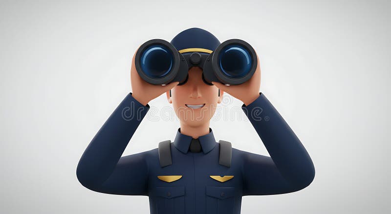 AI Pilot Looking through Binoculars Stock Illustration - Illustration ...