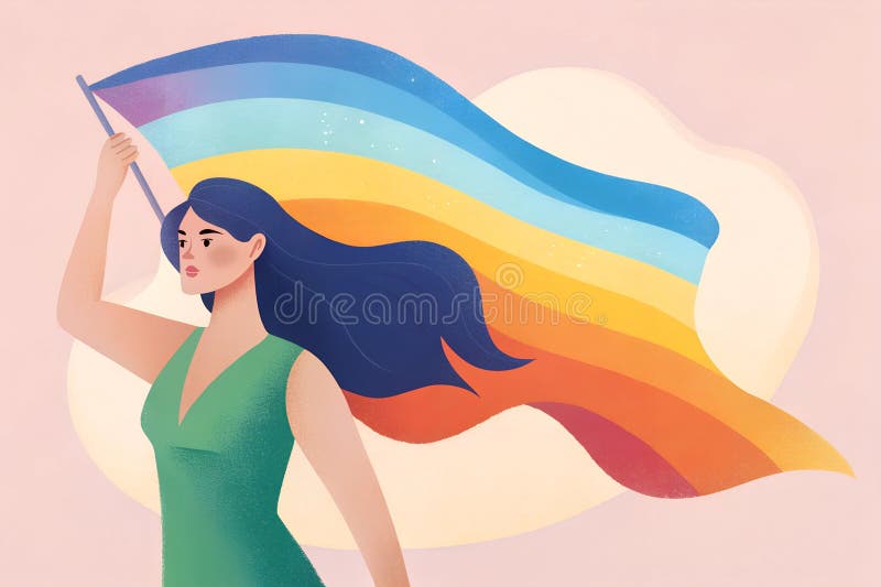 Female Holds Bisexual Flag In Hand On Pride Month Parade Stock Illustration Illustration Of