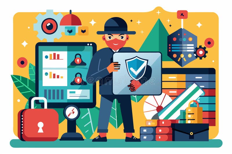 A Character Wearing a Disguise Holds a Shield, Surrounded by Elements ...