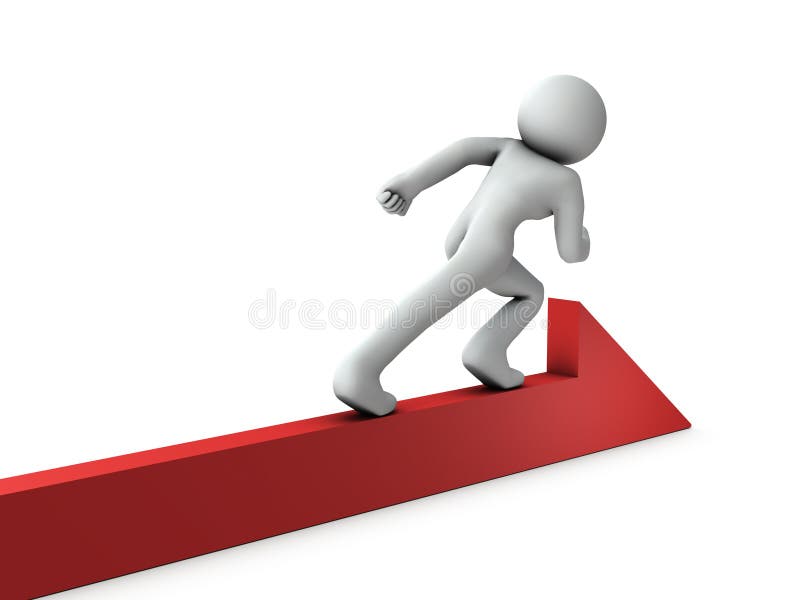 A Character Who Continues To Move Forward on a Big Arrow. Stock ...