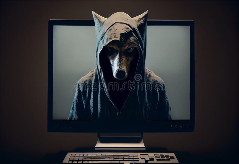 Wolf Head Behind a Computer Screen To Symbolize a Predator. Generate Ai ...