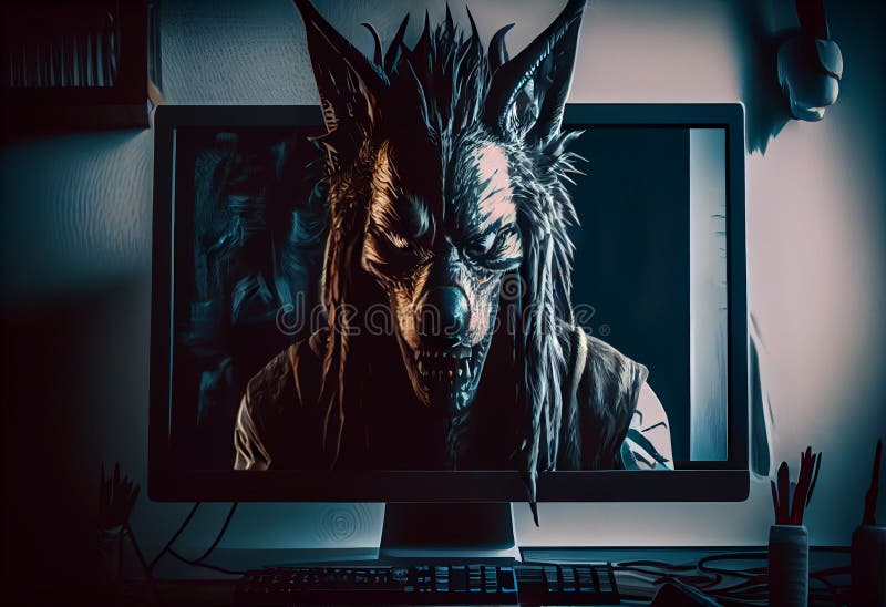 Wolf Head Behind a Computer Screen To Symbolize a Predator. Generate Ai ...