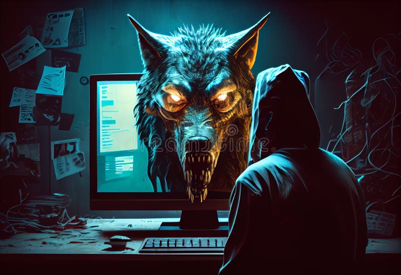 Wolf Head Behind a Computer Screen To Symbolize a Predator. Generate Ai ...