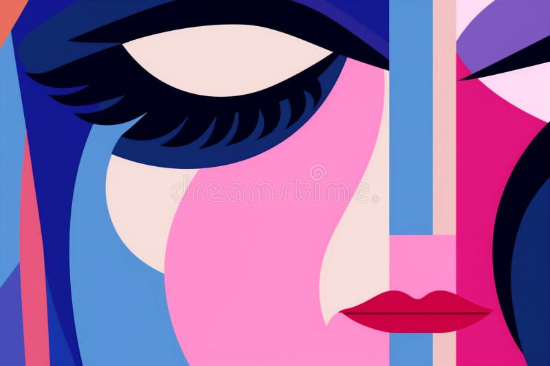 Cubist Woman Face Portrait Fashion Graphic Abstract Character Modern