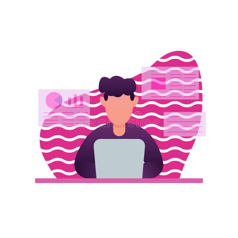 Character Working on Computer Stock Vector - Illustration of desk ...