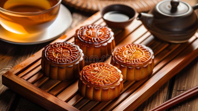 A Characteristic of Asian Culture is Moon Cake and Tea Stock Image ...