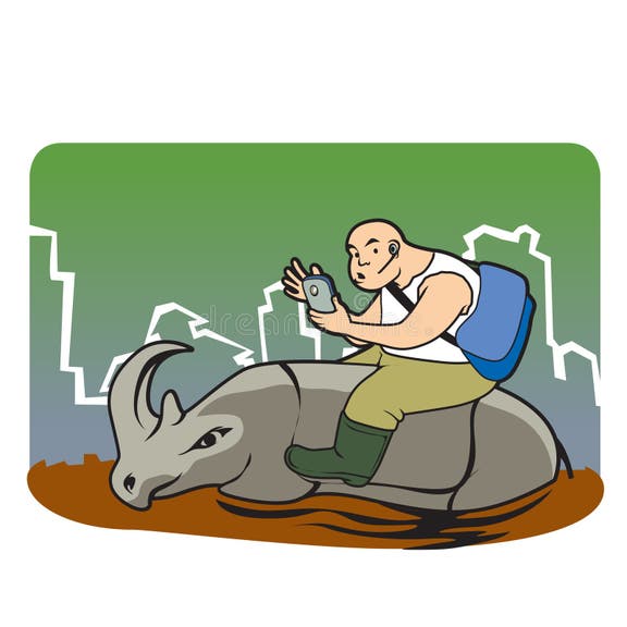 Funny Characters - Man Riding Rhino Stock Vector - Illustration of ...