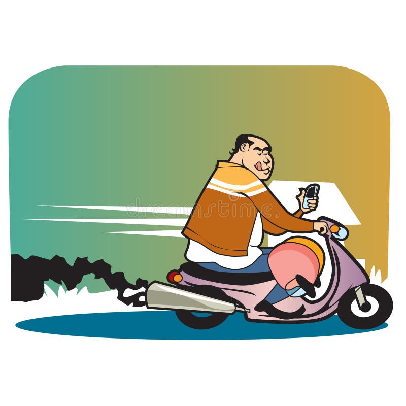 Funny Characters - the Man and the Motorbike. Happy Adventure: a Group ...