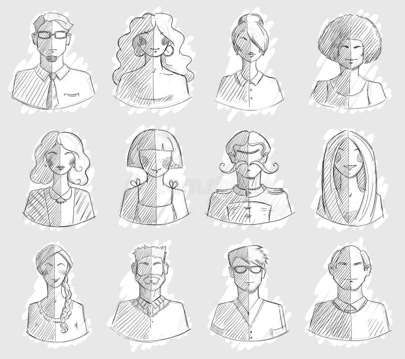 Characters Design. Hand Drawn Icons. Faces Sketch. Vector Illlustration ...
