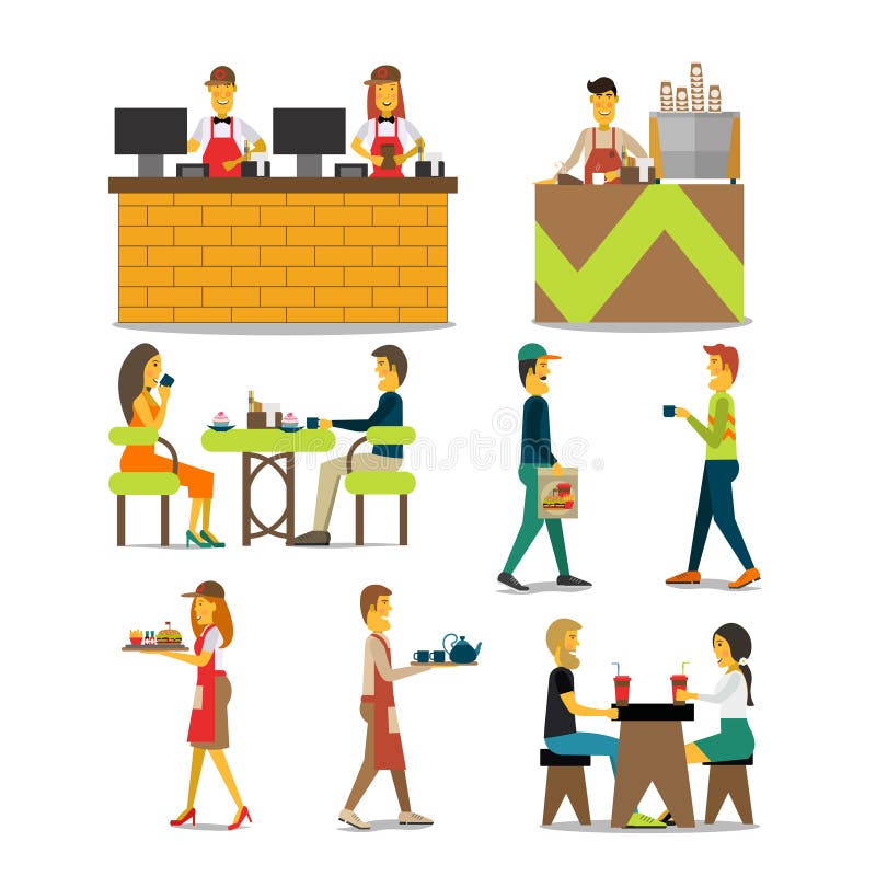 Characters in a cafe stock illustration. Illustration of expression ...