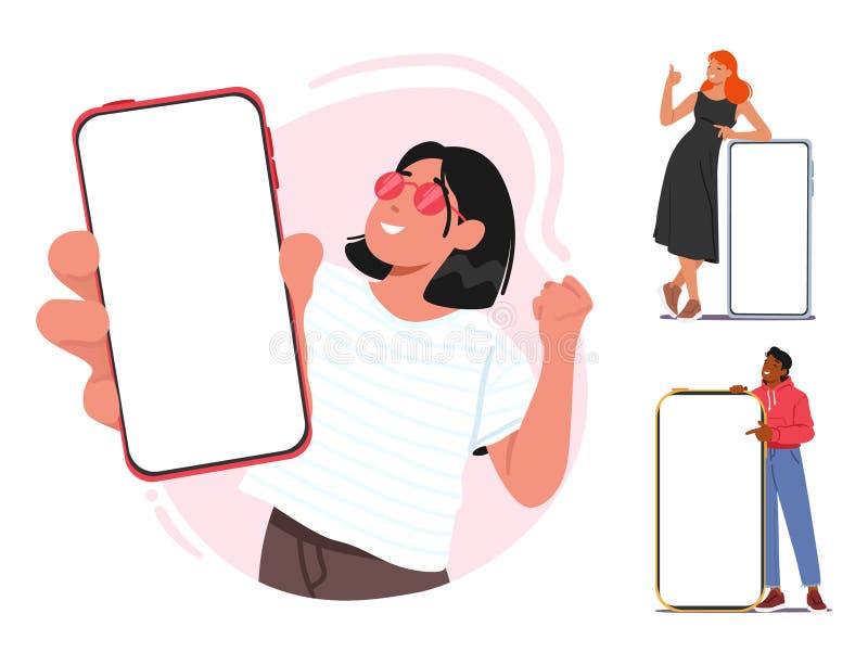 Characters Displaying Empty Smartphone Screens, Reflecting the ...