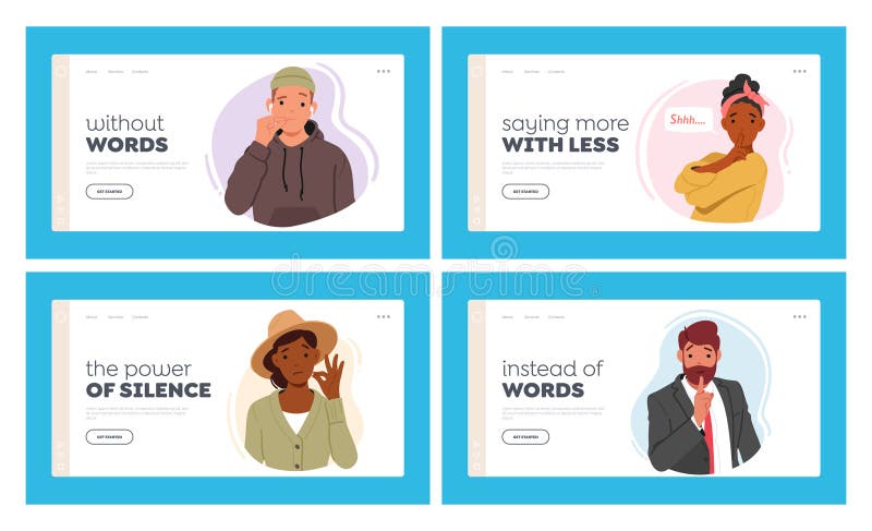 Characters Expressing Silence Landing Page Template Set. People Using ...