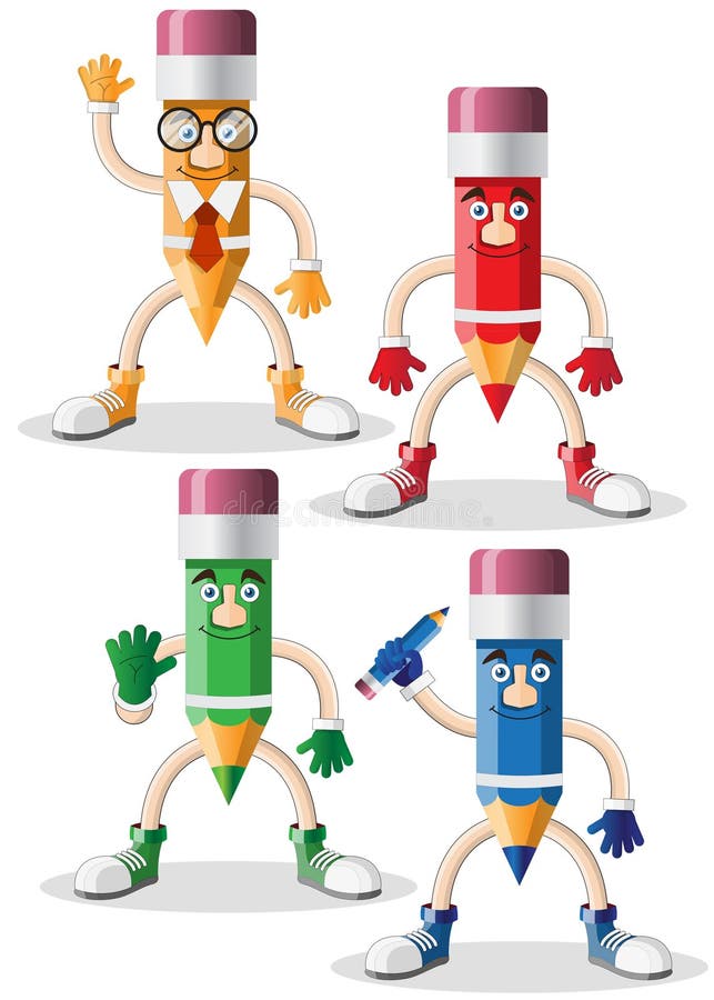 Characters in the Form of Colored Pencils. Stock Vector - Illustration ...