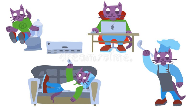 Characters Funny Purple Cats Good Characters Comic Stock Illustration ...