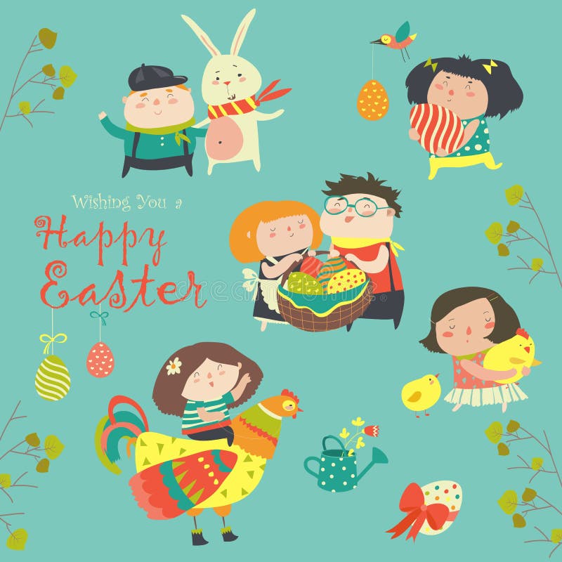 Characters and Icons on the Easter Theme in Cartoon Style Stock Vector ...