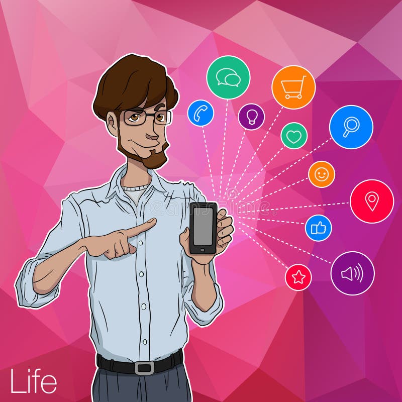 Characters with Mobile App Notification Stock Vector - Illustration of ...