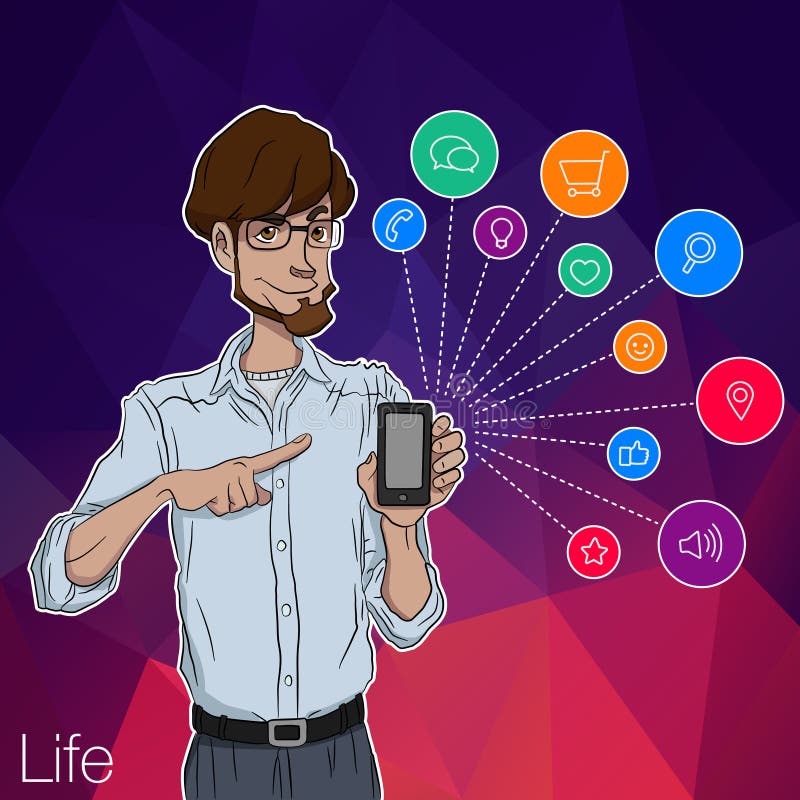 Characters with Mobile App Notification Stock Vector - Illustration of ...