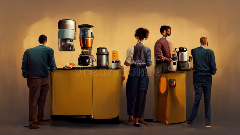 Characters, Office Staff Standing Around Talking and Having a Coffee in ...