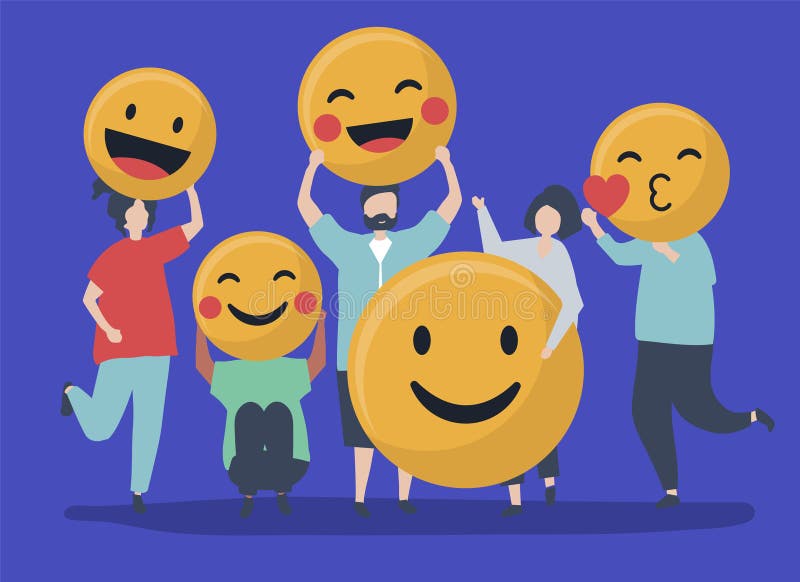Characters of People Holding Positive Emoticons Illustration Stock ...