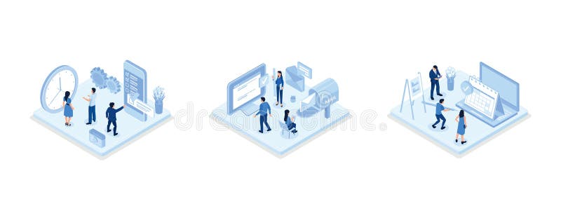 Characters Planning Work Tasks, Filling Check List, Making Schedule ...