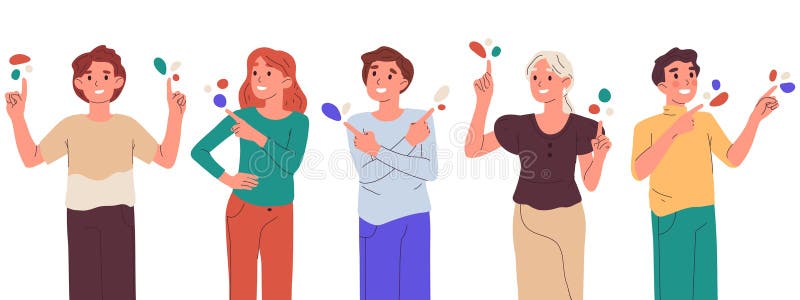 Characters Pointing To Something. People Indicating and Pointing with ...