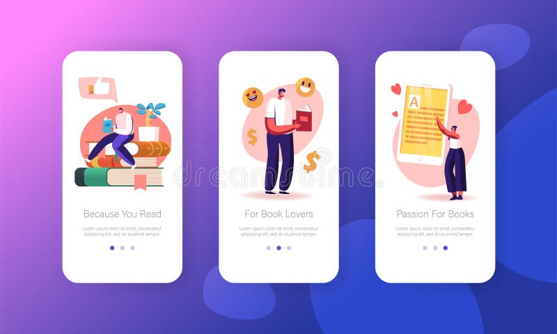 Reading and Education Mobile App Page Onboard Screen Template. Tiny ...