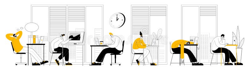 The Characters are Sitting at Desks in an Office among Flowers and ...