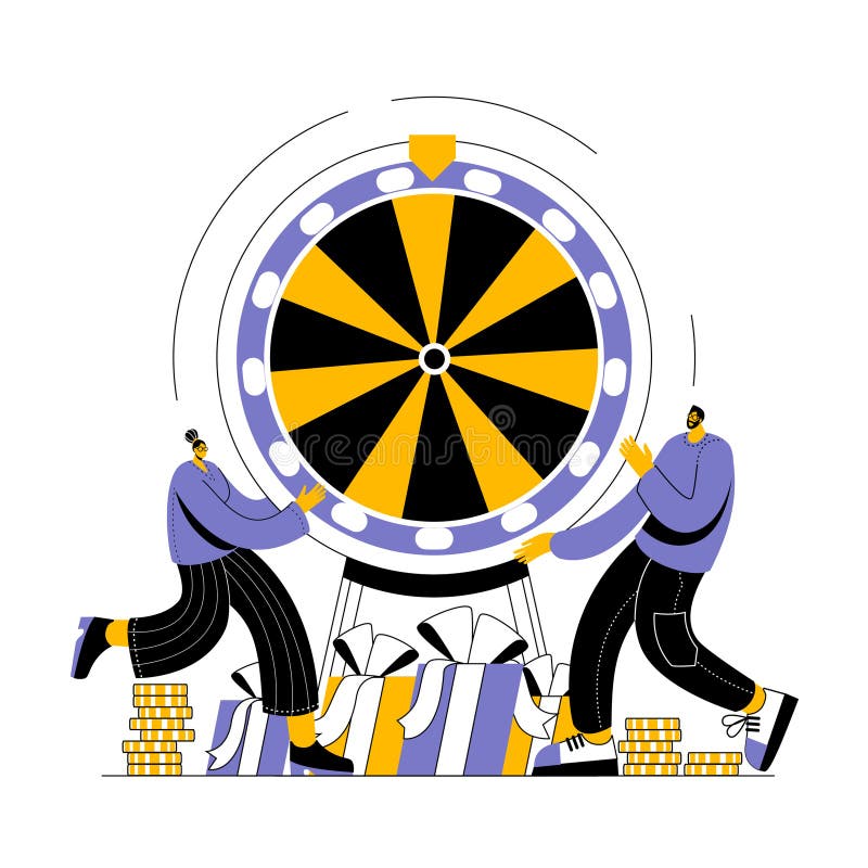 Characters Spin the Wheel of Fortune and Win Prizes. Stock Vector ...