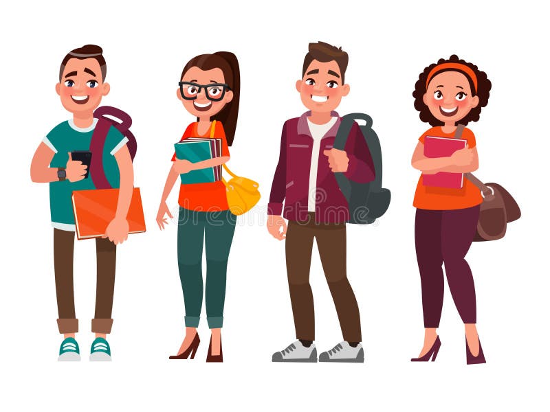 Characters of Students on a White Background. Vector Illustration in ...