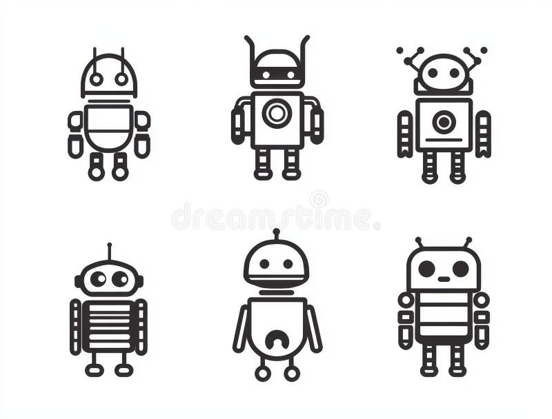 Characters and Symbols of Robot Technology Set of Linear Artificial ...