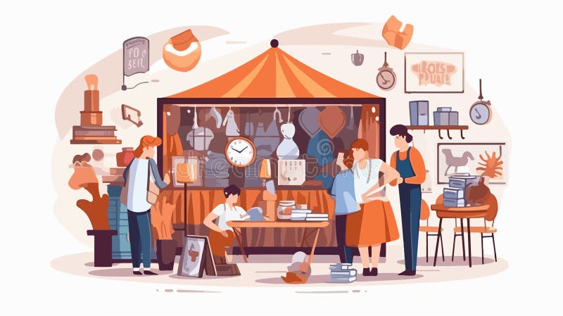 Characters Visiting Antique Store for Shopping Stock Vector ...