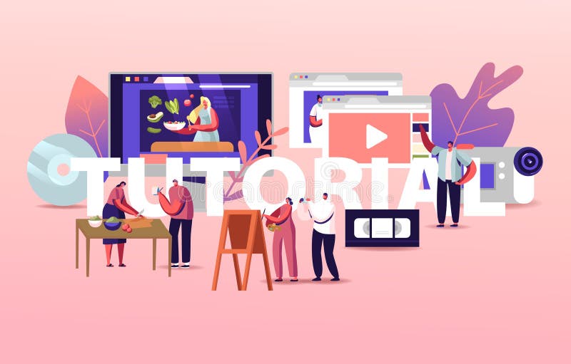 Characters Watch Video Online Tutorial Courses Concept. Students Learn ...