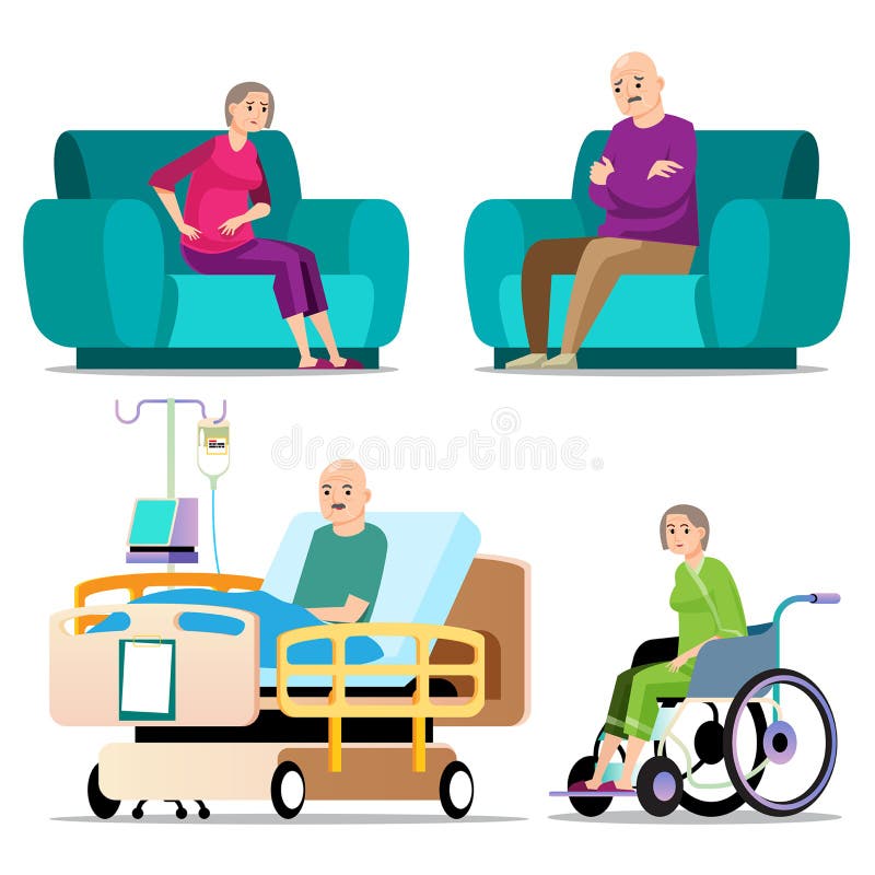 Set of Old People in Different Situation. Elderly People, Doctors and ...