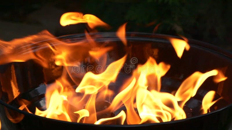 Charcoal Barbecue Grill, Slow Motion Burning Fire Flame, Bbq Picnic in ...