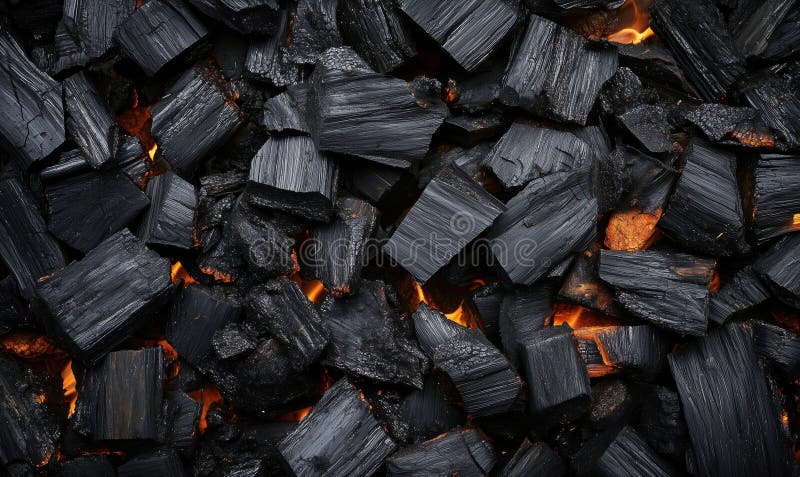 Charcoal Blocks with Glowing Embers, Dark Textured Surface, High ...