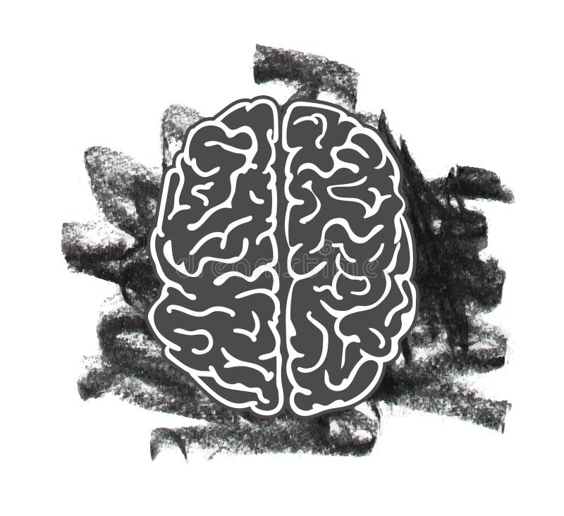 Charcoal Bold Illustration of a Human Brain Featuring Expressive Black ...