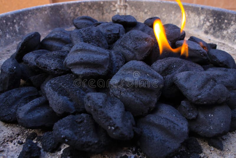 Charcoal bricks and flame stock photo. Image of grilled - 186895378