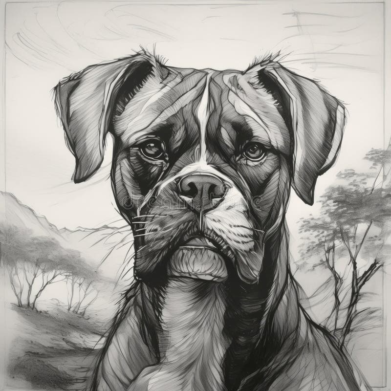 Charcoal Drawing, Boxer Dog Rendered in Charcoal, Charcoal Drawing ...