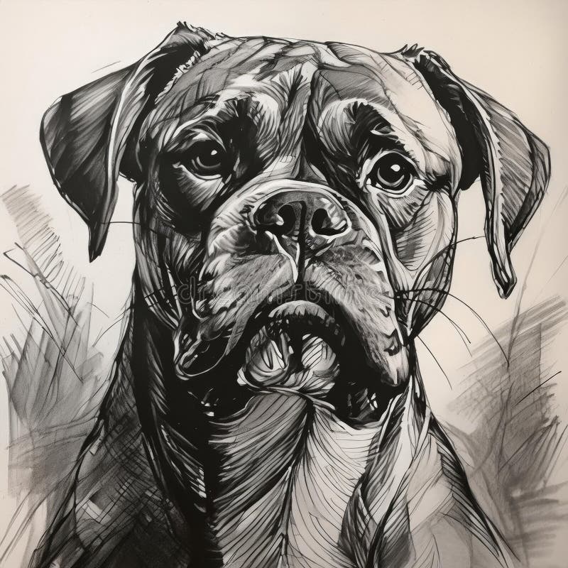 Charcoal Drawing, Boxer Dog Rendered in Charcoal, Charcoal Drawing ...
